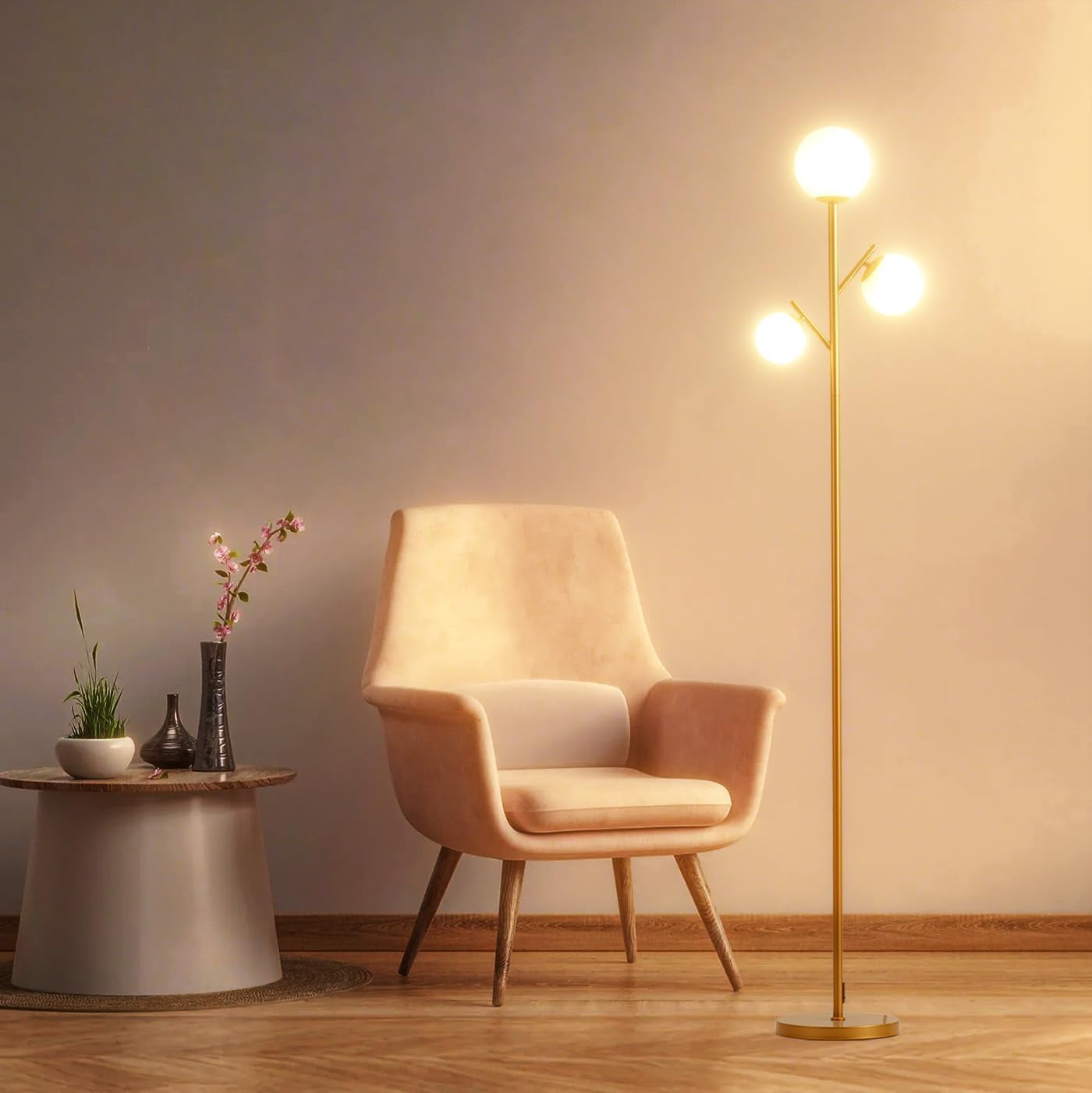 3 Globe Mid Century Floor Lamp, Vintage Standing Lamp with 3 LED Bulbs ...