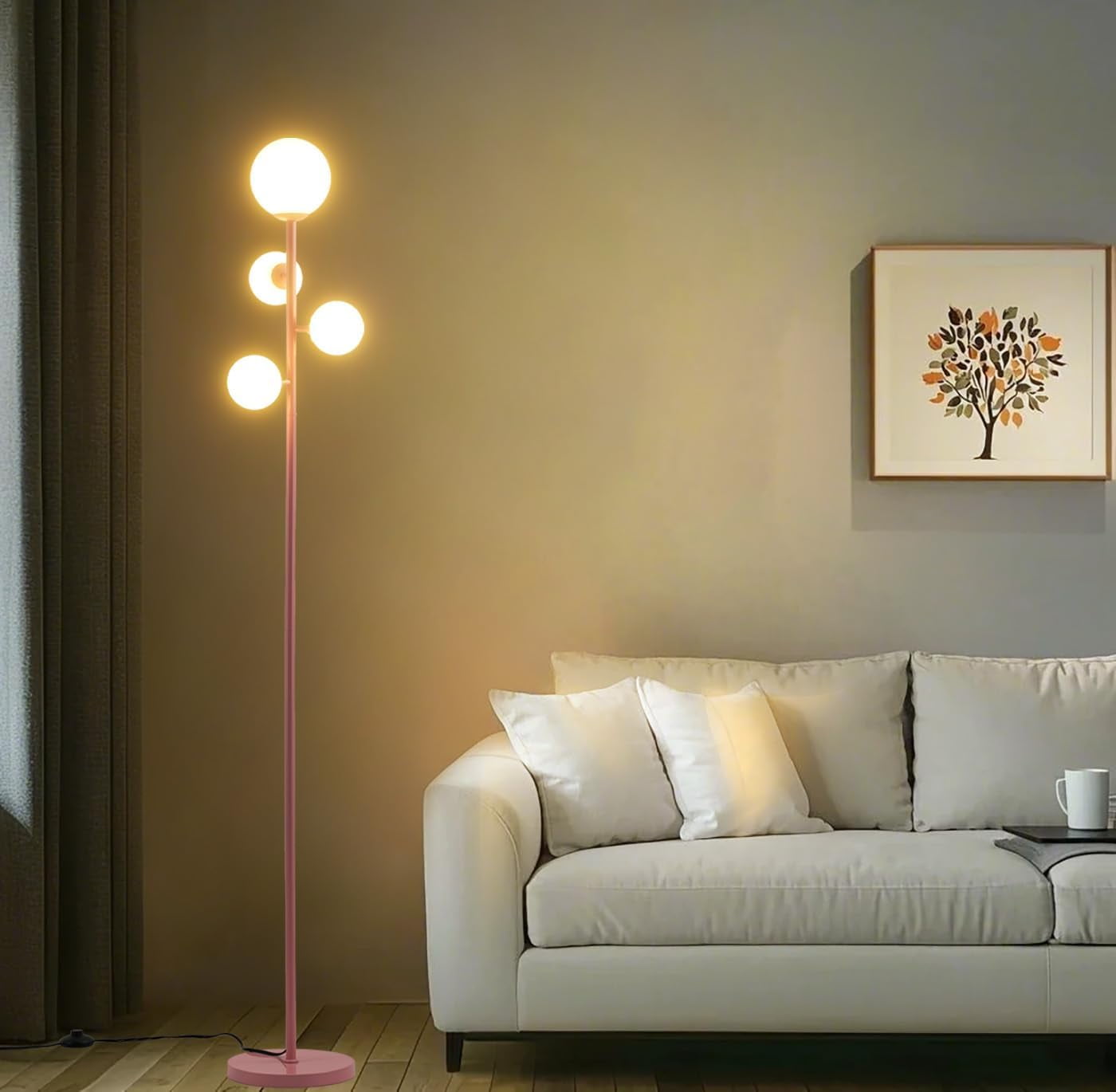 3 Globe Mid Century Floor Lamp, Vintage Standing Lamp with 3 LED Bulbs ...