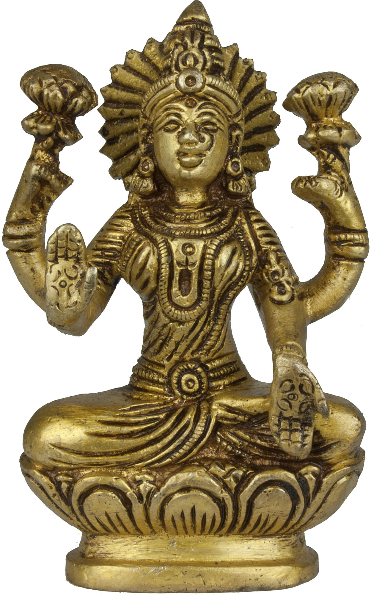 3" Goddess Lakshmi Seated on Lotus In Brass | Handmade | Made In India ...