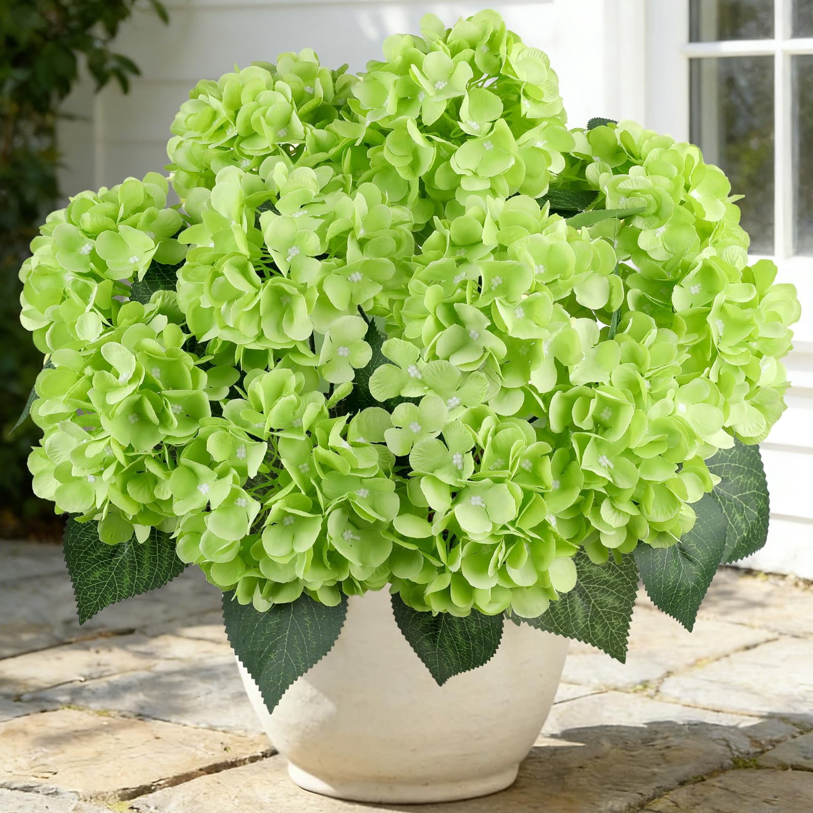 3 Green Artificial Hydrangea Flowers, Indoor Outdoor Home Wedding Party ...