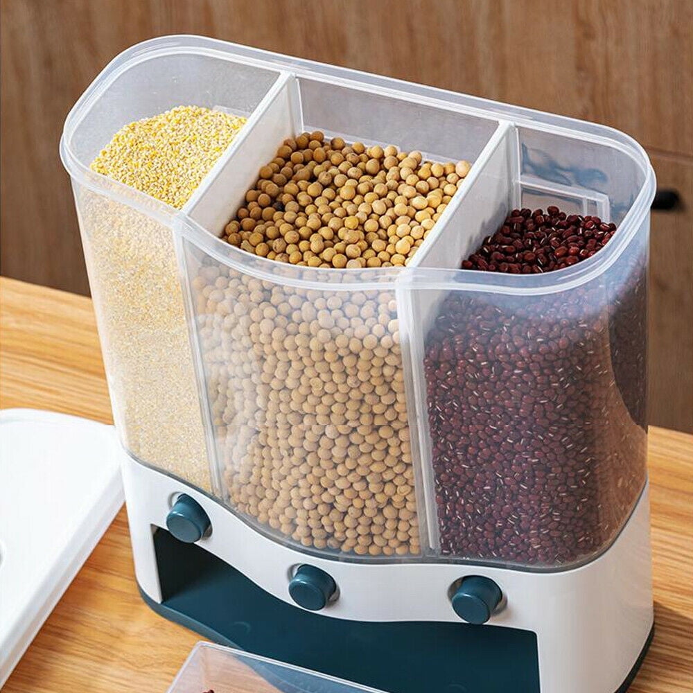 3-Grid Dry Food Dispenser Storage,Wall Mounted Cereal Dispenser with ...