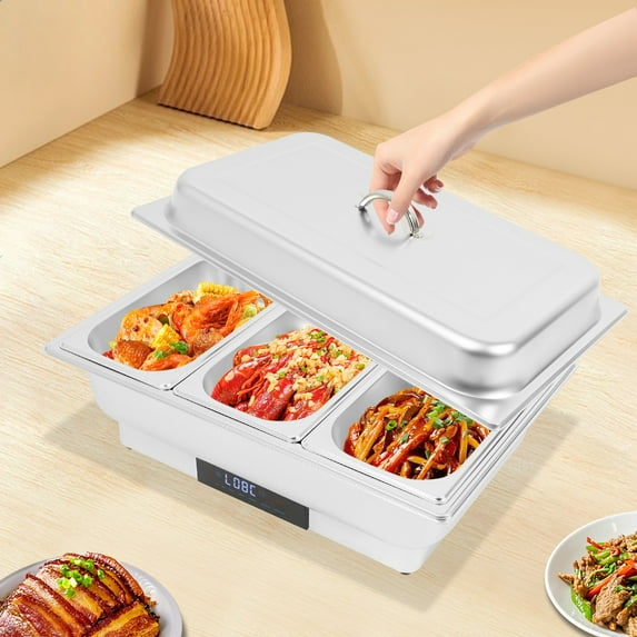 3 Grid Electric Chafing Dish Buffet Set, Stainless Steel Buffet Server ...