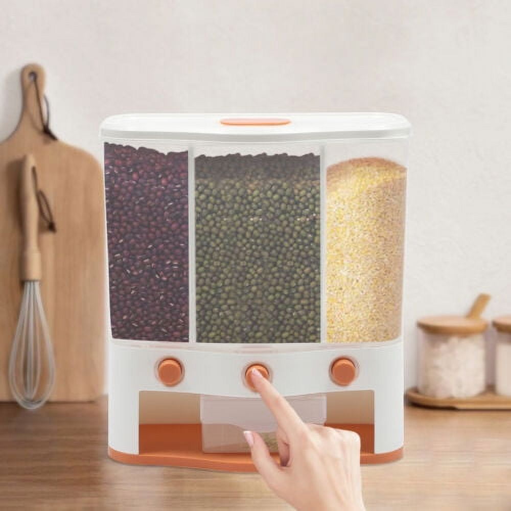 3-Grid Rice Storage Dispenser Container Rectangular Dry Food Grain ...