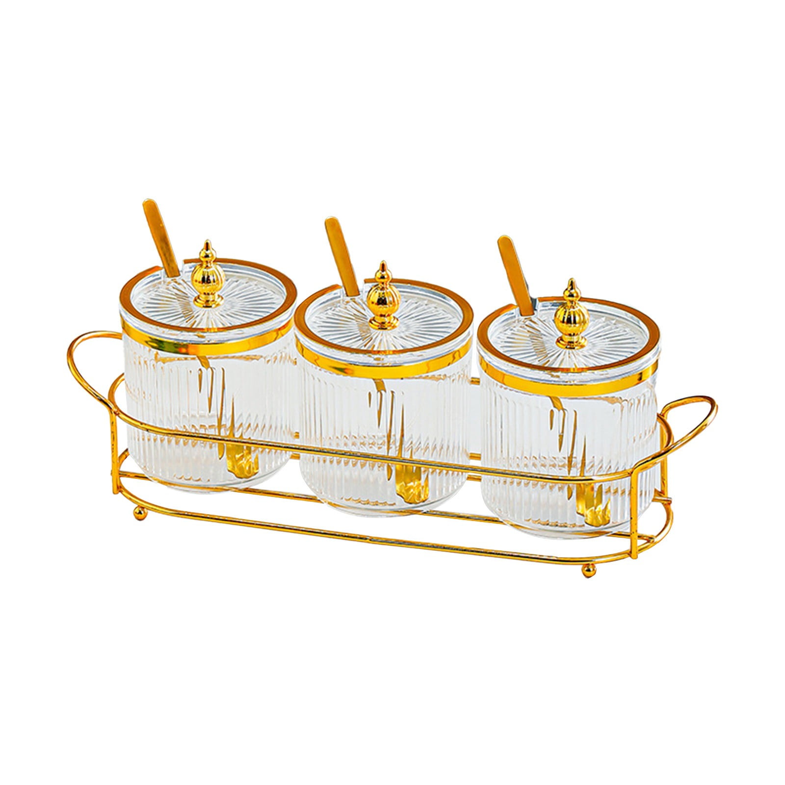 3-Grid Spice Storage Set with Metal Rack - 12.7in Plastic Airtight ...