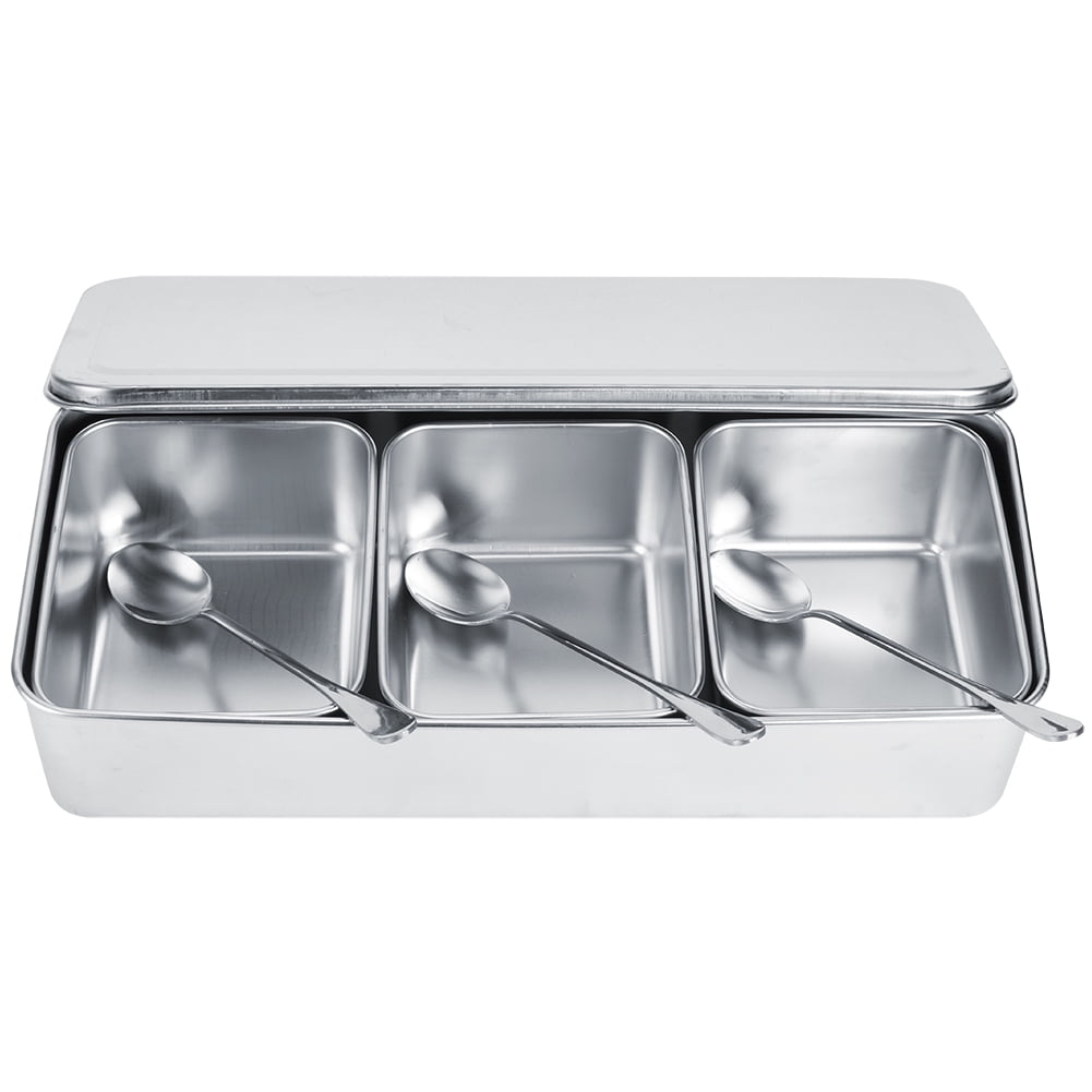 3-Grid Stainless Steel Spice Box Set - Multi-Compartment Seasoning ...