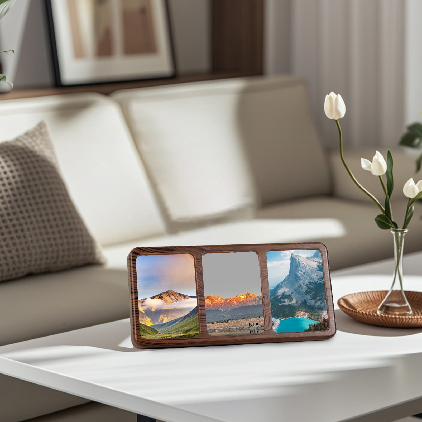 3 Grid Wall Mount or Tabletop Photo Frame - Plastic & Glass Multi ...