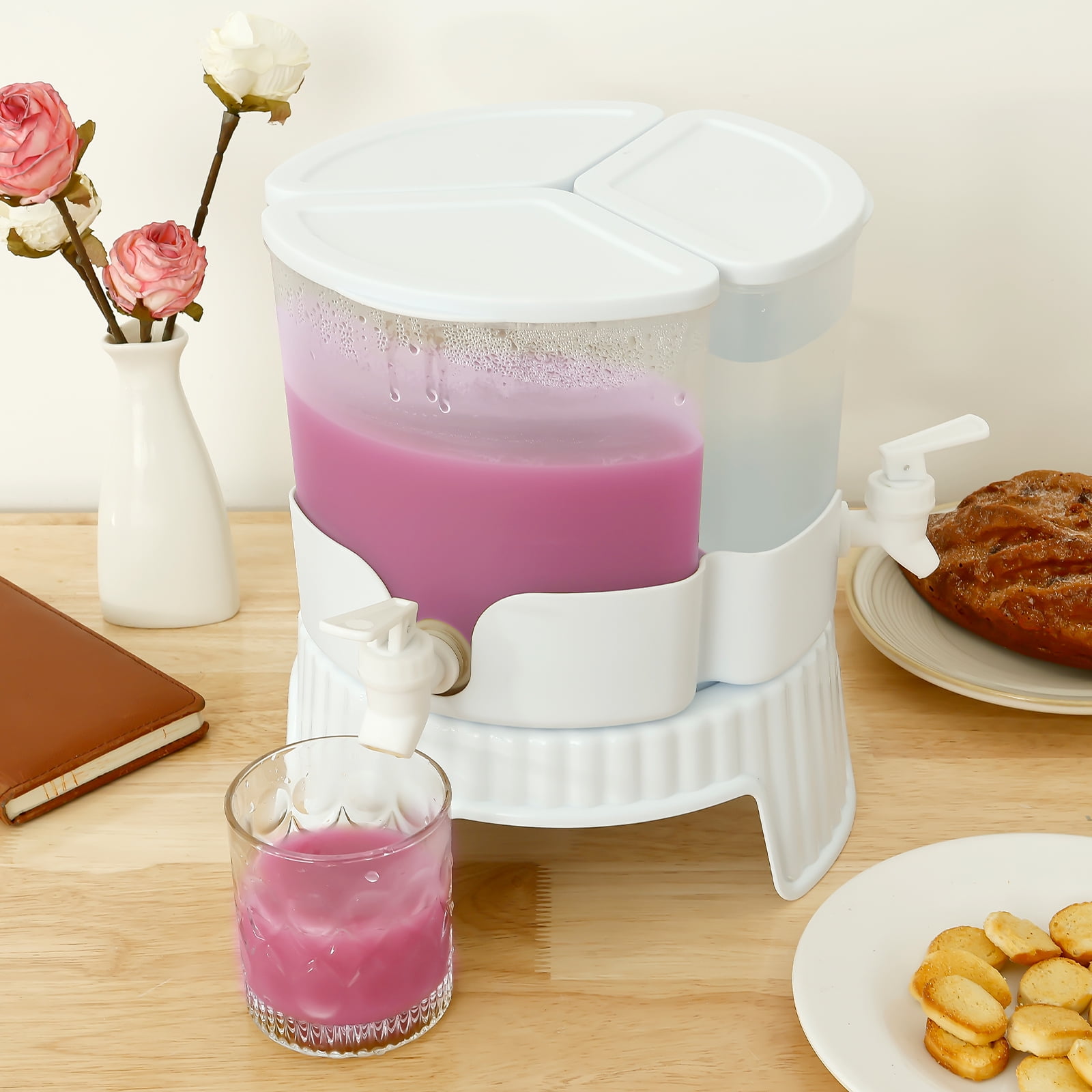 3 Grids Beverage Dispenser 360° Rotatable Juice Container Dispenser ...