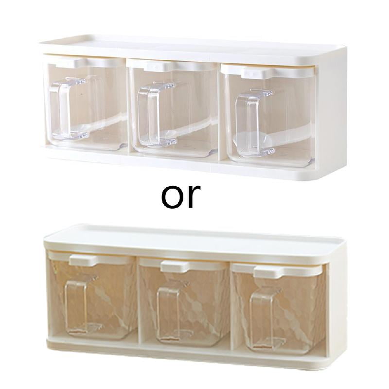 3 Grids Clear Seasoning Box Empty Spice Jar with Cover & Handle & Spoon ...