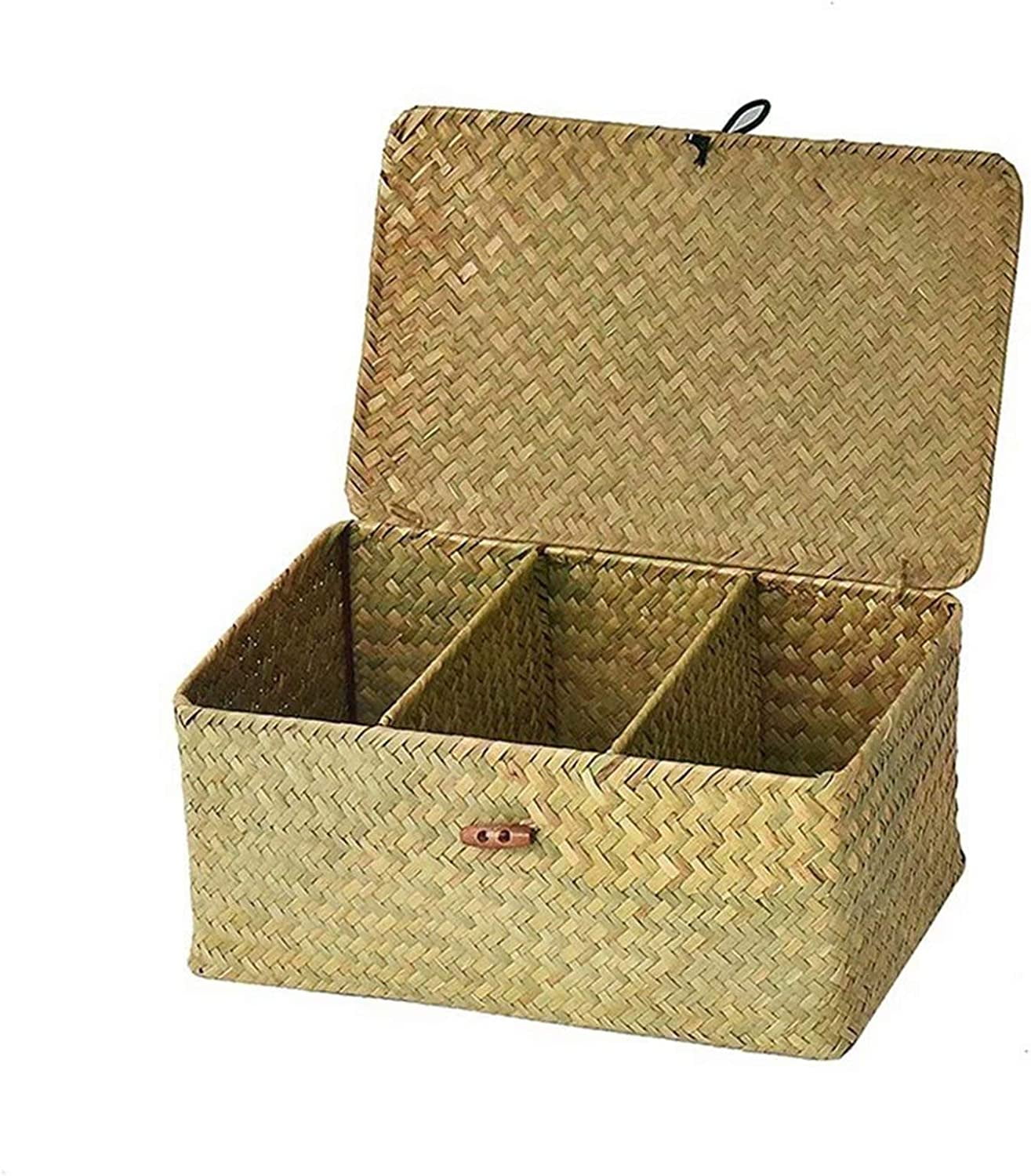 3 Grids Hand-Woven Water Hyacinth Baskets Rectangular Storage Basket ...