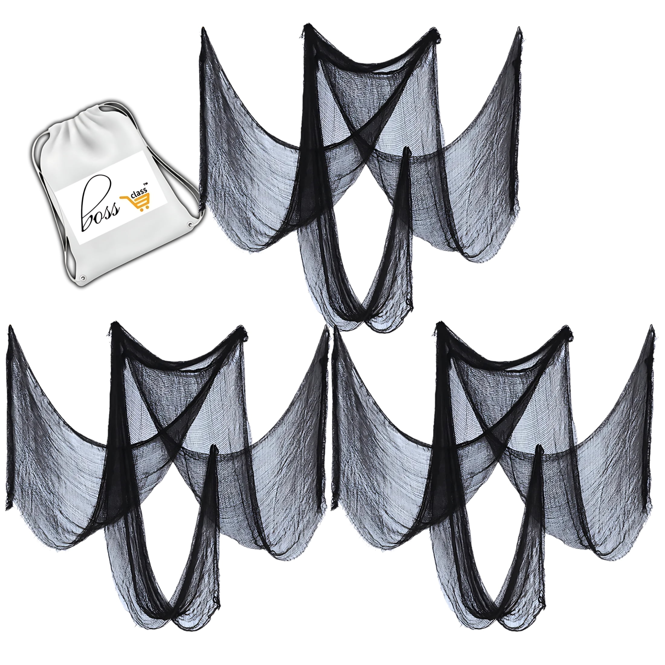 (3) Halloween Black Creepy Cloth, 30x72in Loose Weave Spooky Cloths ...