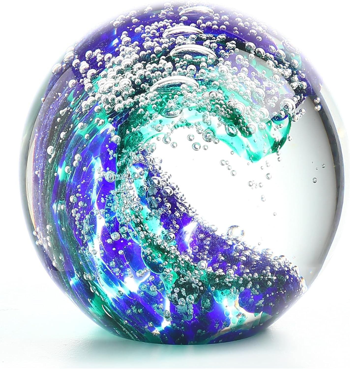 3'' Hand Blown Glass Ocean Waves Ball Figurine,Glass Art Bubble Waves ...