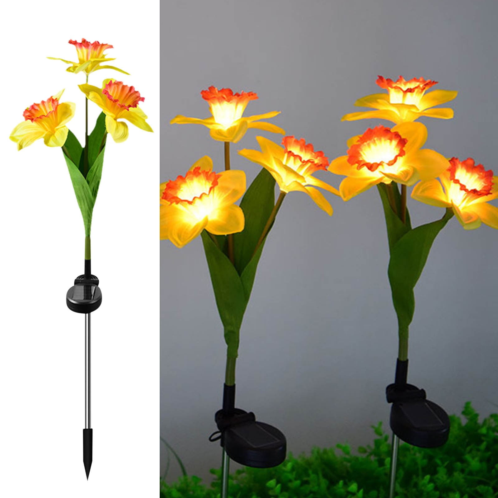 3 Head Daffodil Flower Solar Lights, Solar Powered Flower Stake LED ...
