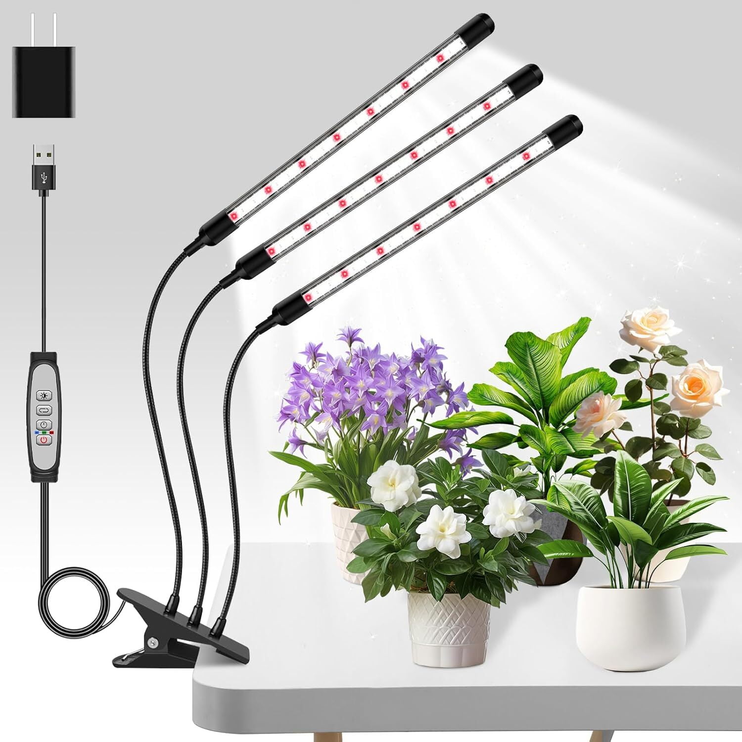 3 Head Grow Lights for Seed Starting, 6000K Full Spectrum Grow Lights ...