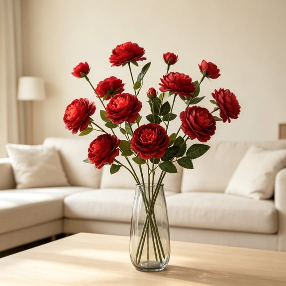 3-Head Realistic Peony Silk Artificial Bouquet, Layered Soft Petal ...