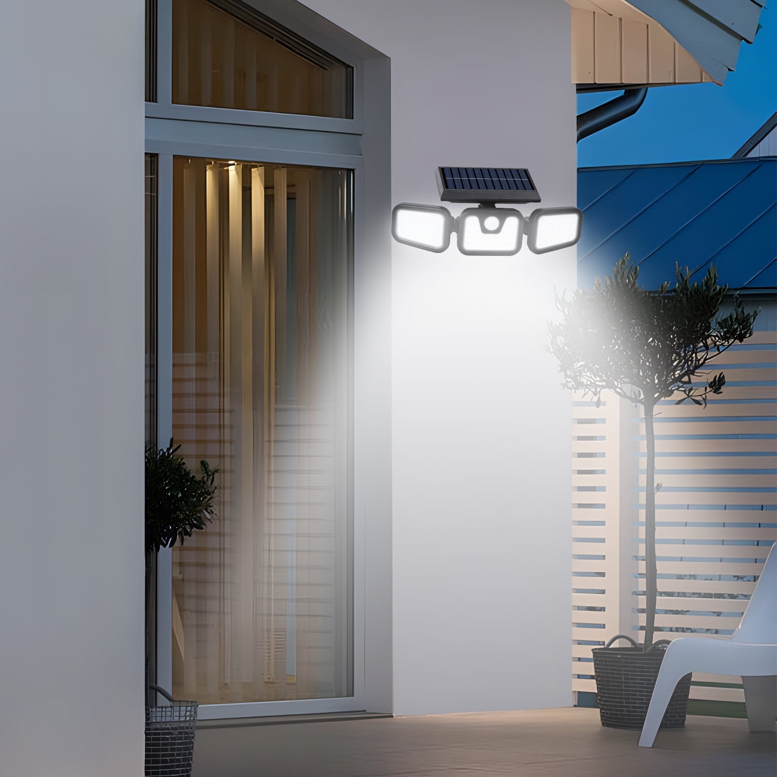 3-Head Solar LED Motion Sensor Light with Remote Outdoor Security ...