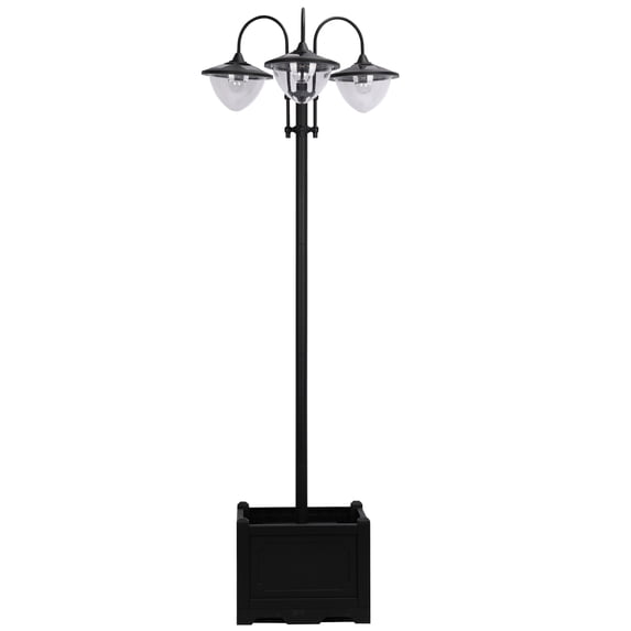 3-Head Solar Lamp Post Light with Planter, Automatic-On Outdoor LED ...