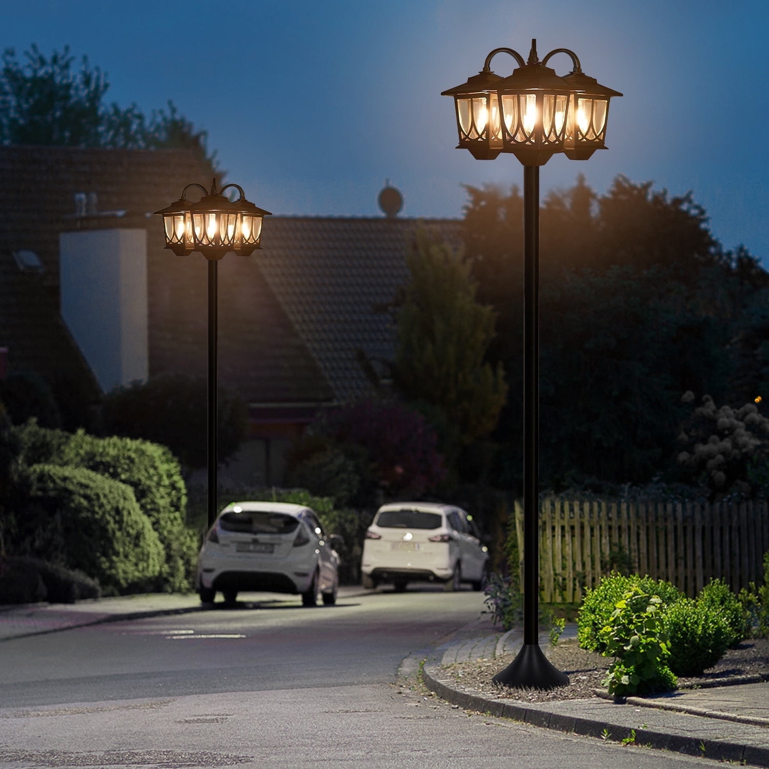 Eco-π 3-Head Solar Outdoor Lamp Post Lights, 60 Lumens Waterproof, Long ...