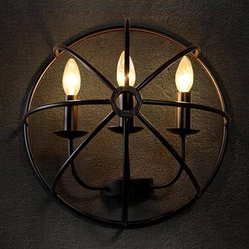 3 Head Wall Lamp Black Retro Wrought Iron Wall Lamp E14 Semicircle ...
