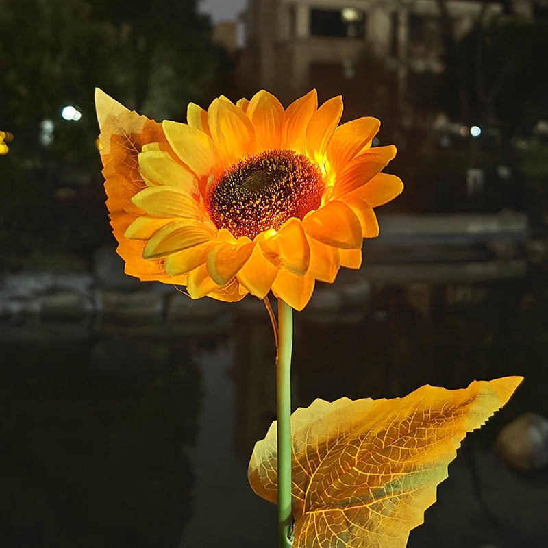 3 Heads 1 Head Solar Simulation Sunflower LED Lights Garden Yard Lawn ...
