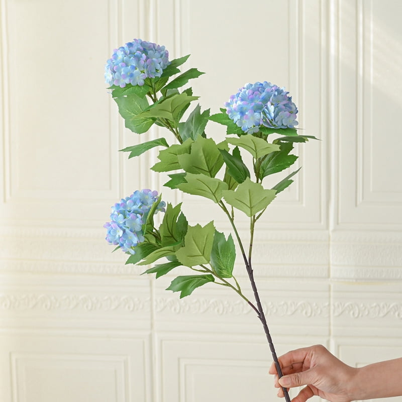3 Heads Artificial Hydrangea Bouquet Faux Silk Hydrangea Flowers Summer ...