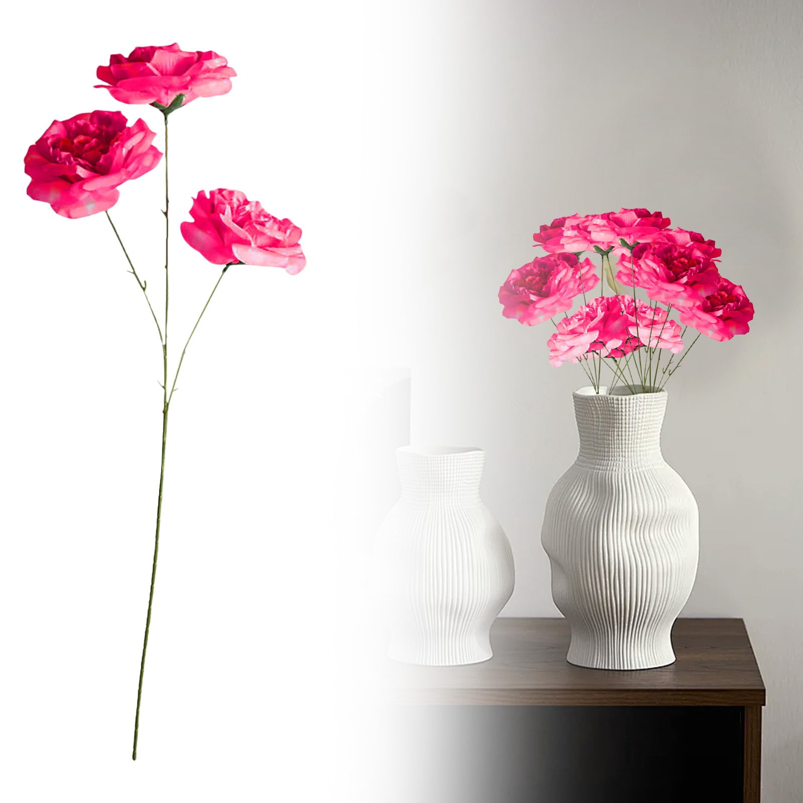 3 Heads Martin Rose Artificial Flowers with Stem, 26 inch Lifelike Fake ...
