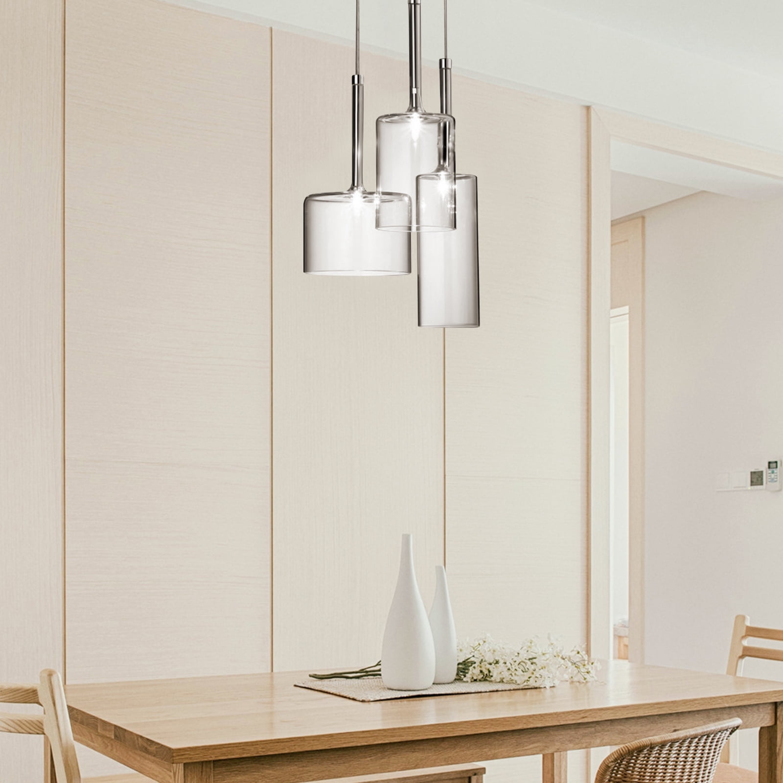 3 Heads Modern Metal & Glass Pendant Light – Transparent, Stylish ...