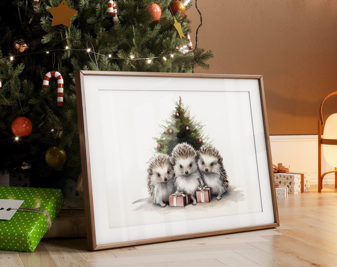 3 Hedgehogs Watercolor Print, Art Print, Watercolor Wall Art, Winter Wall Art Wall Art, Modern ...