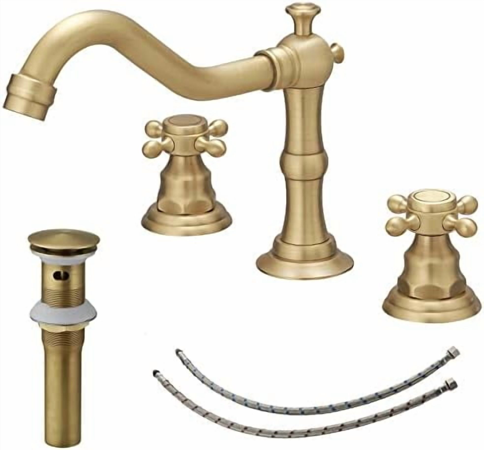 3 Hole Bathroom FaucetWidespread 2 Handles Cross Knobs Antique Brass ...