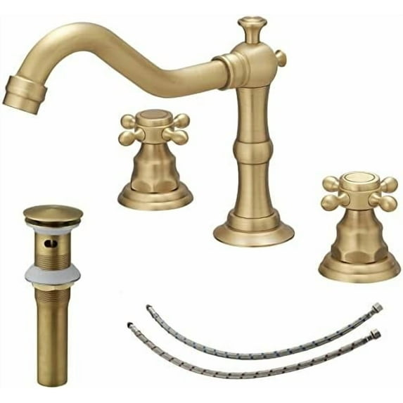 3 Hole Bathroom FaucetWidespread 2 Handles Cross Knobs Antique Brass ...