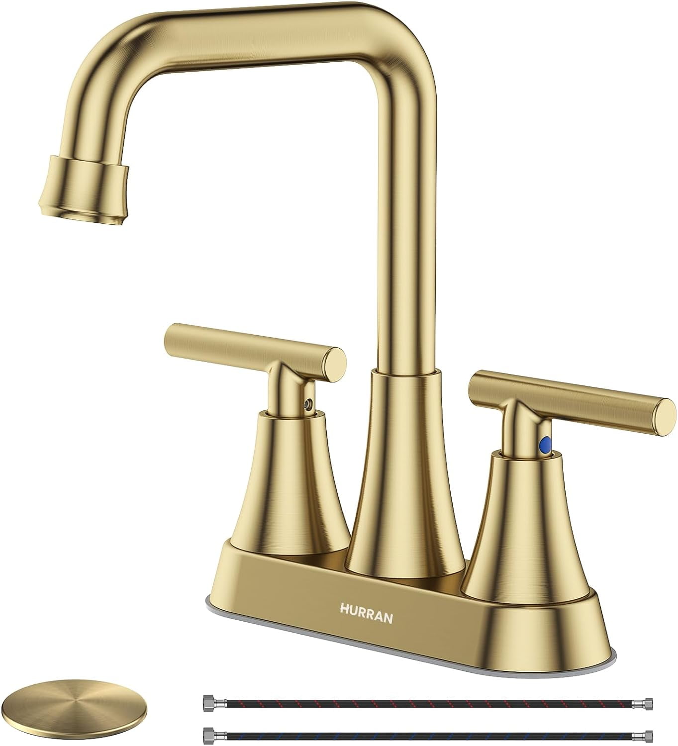 3 Hole Bathroom Sink Faucet, 4 Inch Brushed Gold Centerset Faucet for ...