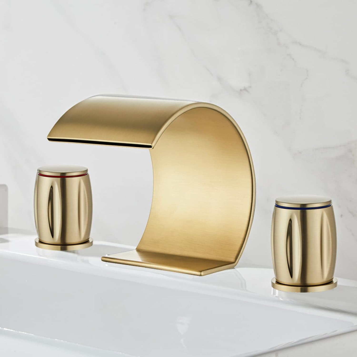 3 Hole Faucets for Bathroom Basin, Basin Mixer Faucet Waterfall Hot and ...