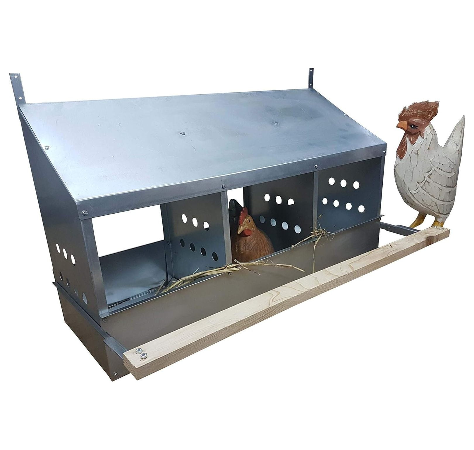 3 Hole Heavy Duty 23ga Galvanized Chicken Nesting Laying Roost Box Made ...