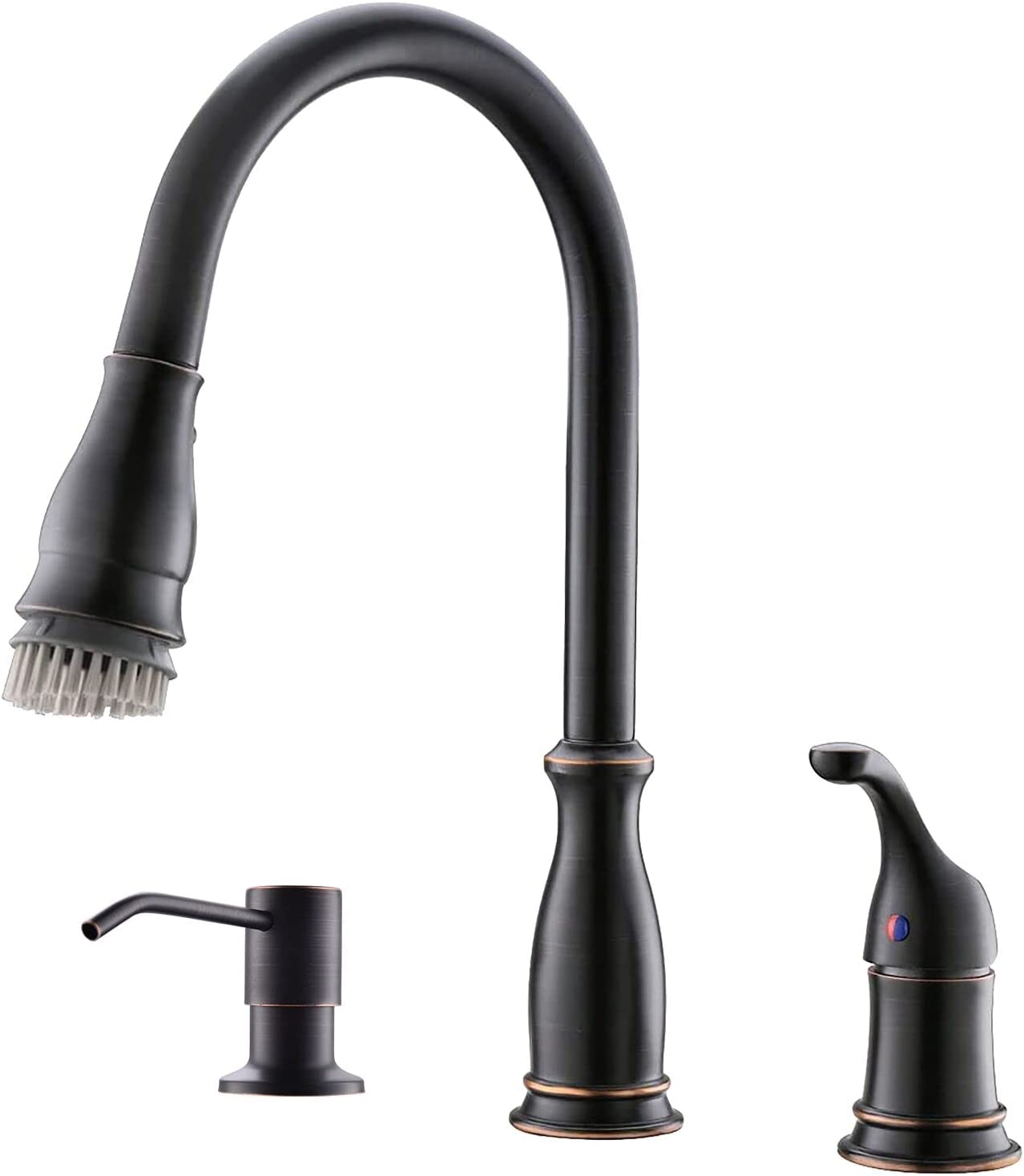 3 Hole Kitchen Faucet with Pull Down Sprayer Oil Rubbed Bronze, 2-Hole ...