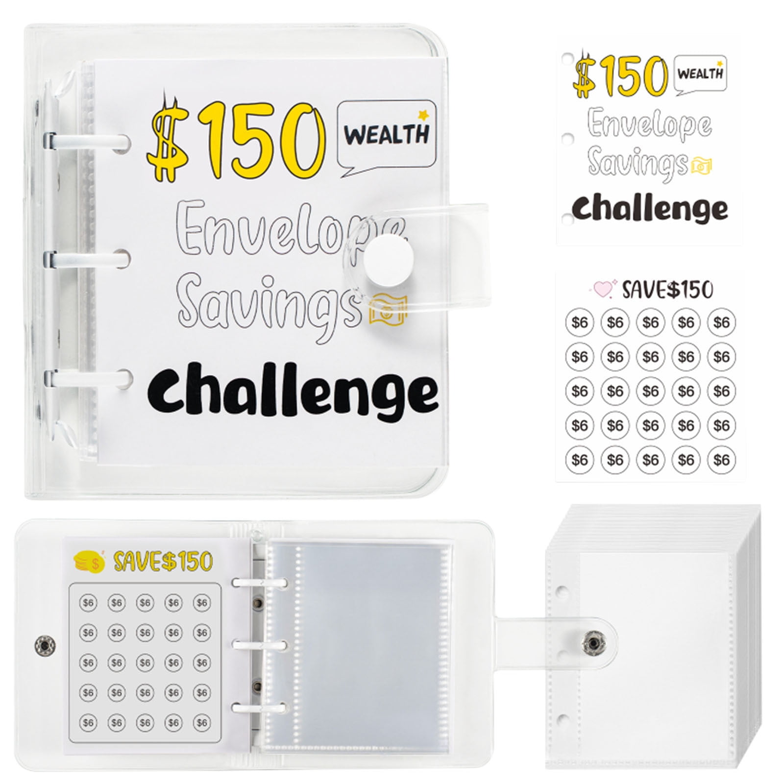 3-Hole Money Saving Binder - Vertical PVC Cash Envelope System for ...