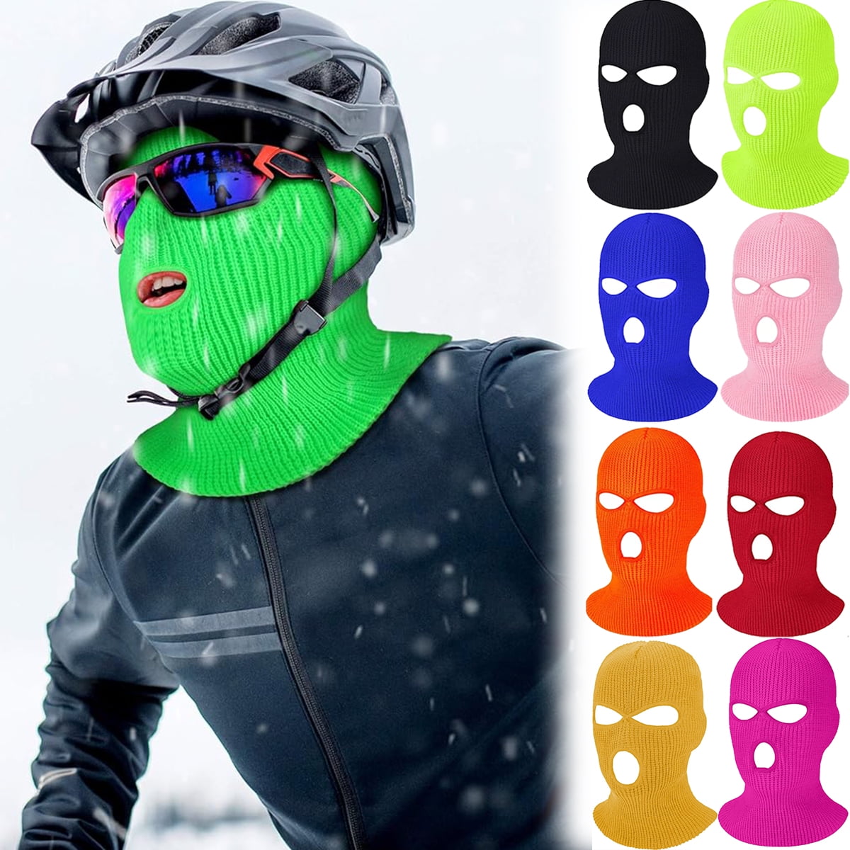 3 Hole Ski Mask Knitted Full Face Cover Adult Balaclava Knit Ski Face ...