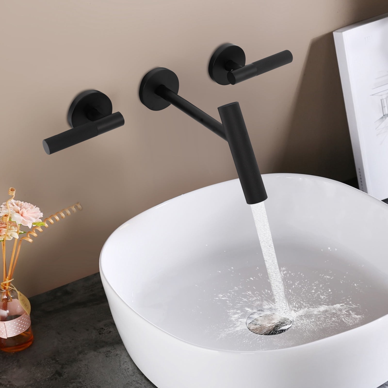 3-Hole Wall Faucet with Pre-Embedded Box, 2-Handle Temperature Control ...
