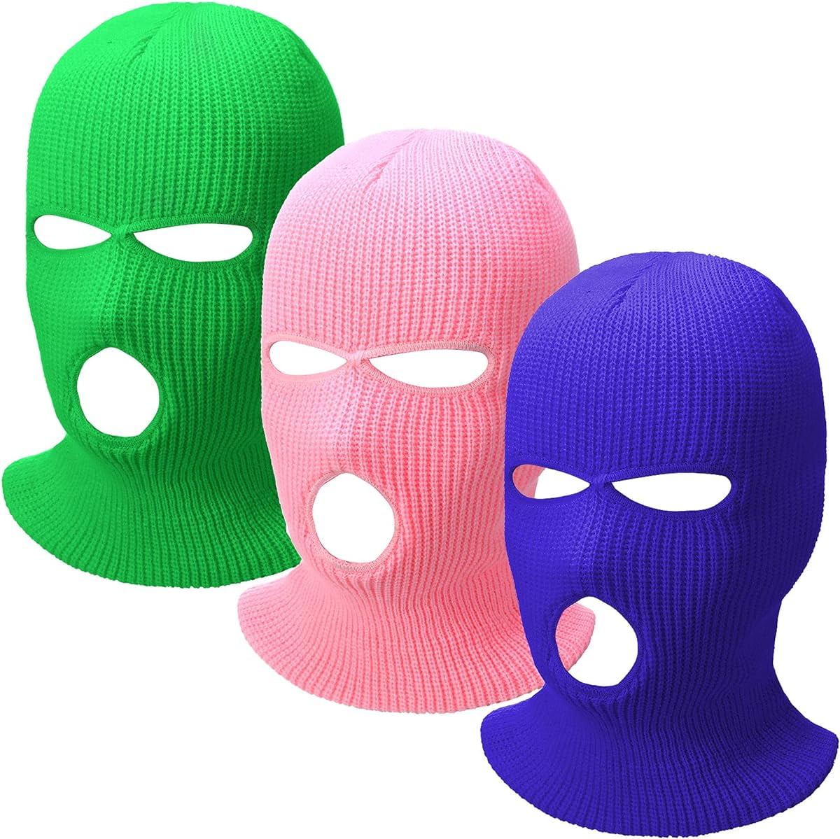 3 Holes Full Face Cover Set of 3 Balaclava Knitted Neck Gaiter Ski Mask ...
