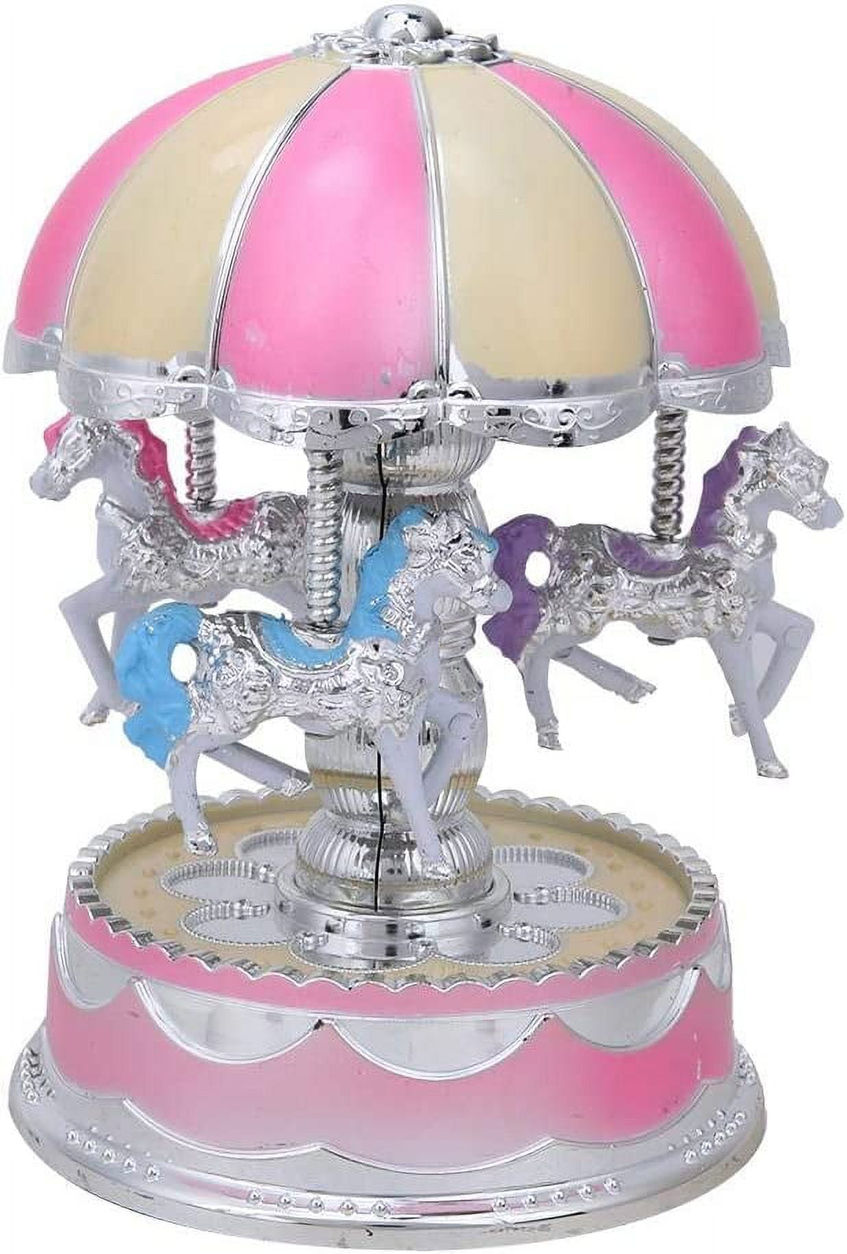 3-Horse Rotating Carousel Merry-go-round Windup Music Box with Colorful ...