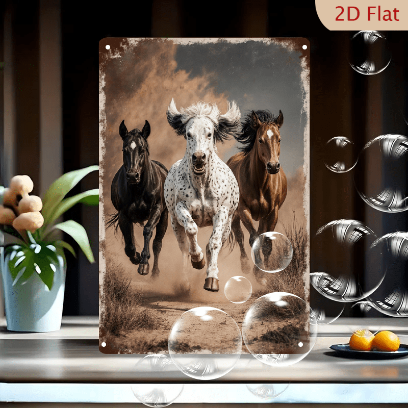 3 Horses Galloping Wildly at Sunset, Vintage Artistic Painterly Style ...