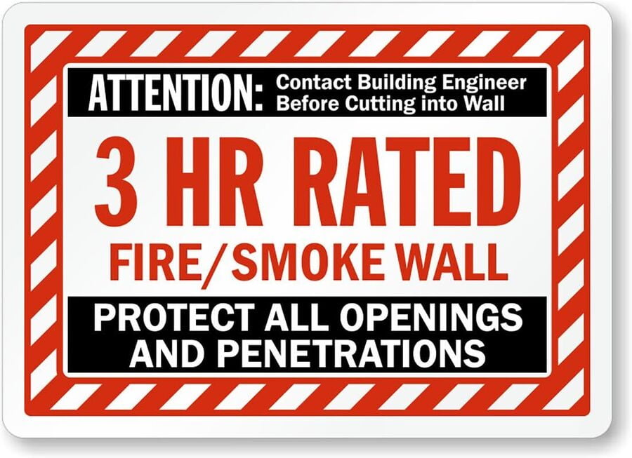 3 Hour Fire Wall Weatherproof Metal Aluminum Sign Size: 16 x 12 Inch ...
