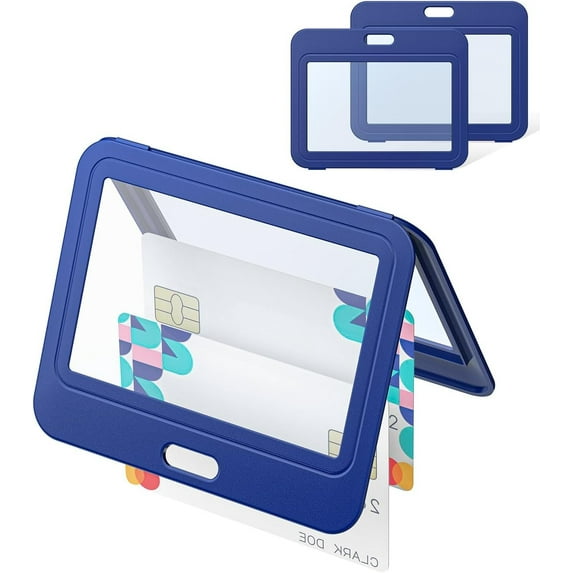 3 ID Badge Holder with Double-Sided Horizontal Hard Case Blue Card ...