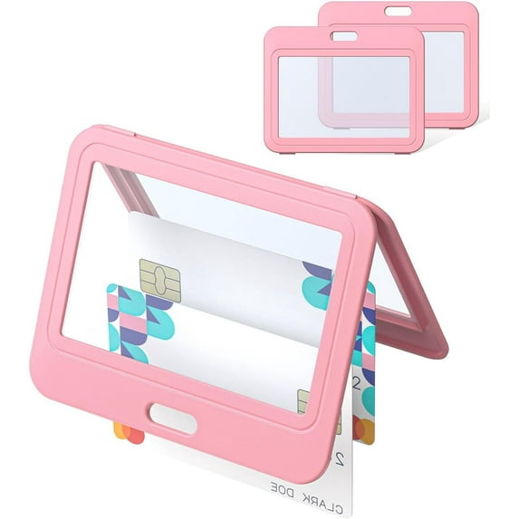 3 ID Badge Holder with Double-Sided Horizontal Hard Case Card Protector ...