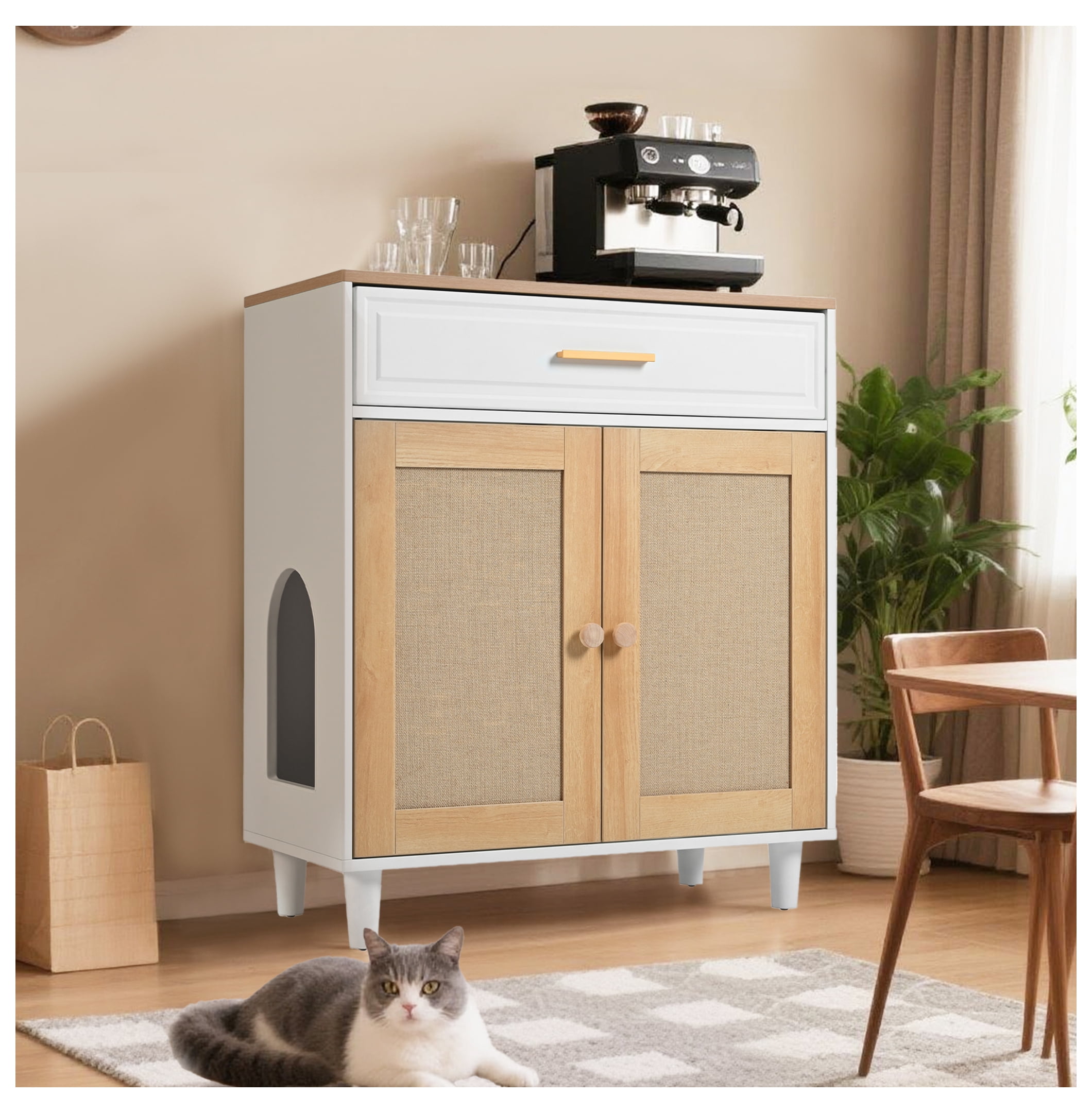 3 IN 1 Cat furniture, Litter box Enclosure with Cat Scratcher, Cat ...