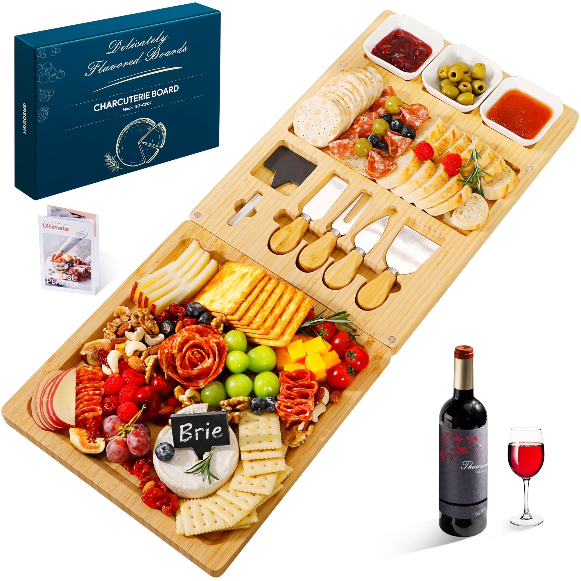 3-IN-1 Charcuterie Boards and Knife Set, EVMORE Large Magnetic Cheese ...
