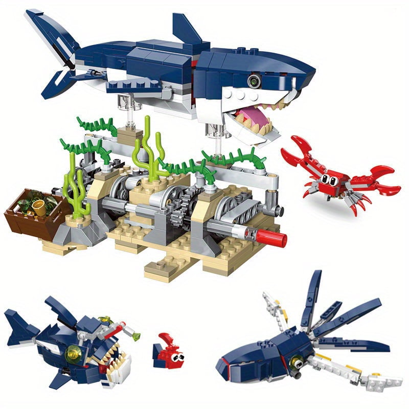 3 IN 1 Creative Mechanical Gear Building Blocks, Underwater World Shark ...