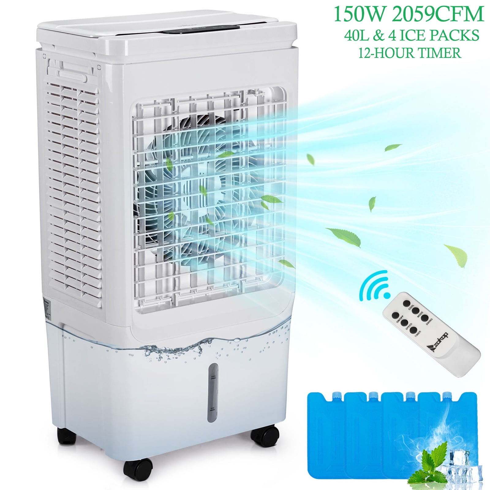 3-IN-1 Portable Air Cooler, 2059CFM Cooling Fan & Humidifier with 40L ...