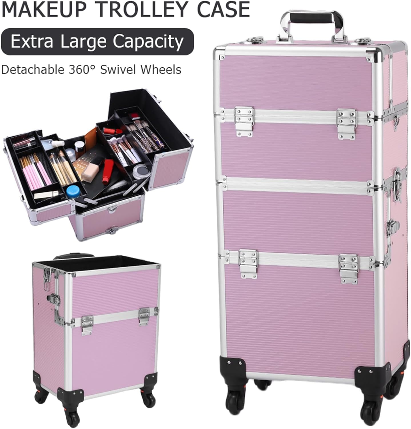 3 IN 1 Lockable Cosmetic Makeup Train Case with Extendable Trays ...