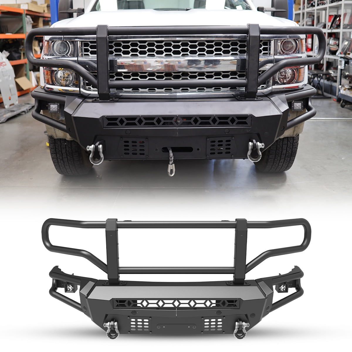 3 IN 1 Modular Front Bumper+Side Wings+Bull Bar For 2015-2019 Chevy ...