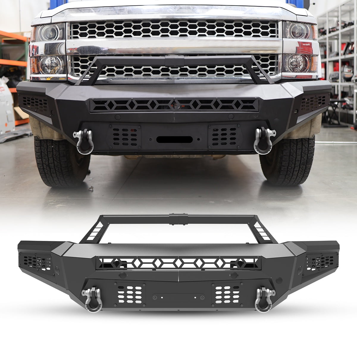 3 IN 1 Modular Front Bumper+Side Wings+Bull Bar For 2015-2019 Chevy ...