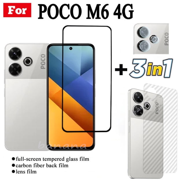 3 IN 1 Poco M6 4G Tempered Glass Film For Poco M6 Pro 4G F6 F6 Pro X6 ...